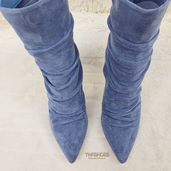 So Me | Shoes | Scrunch Slouch Blue High Heel Ankle Boots | Poshmark